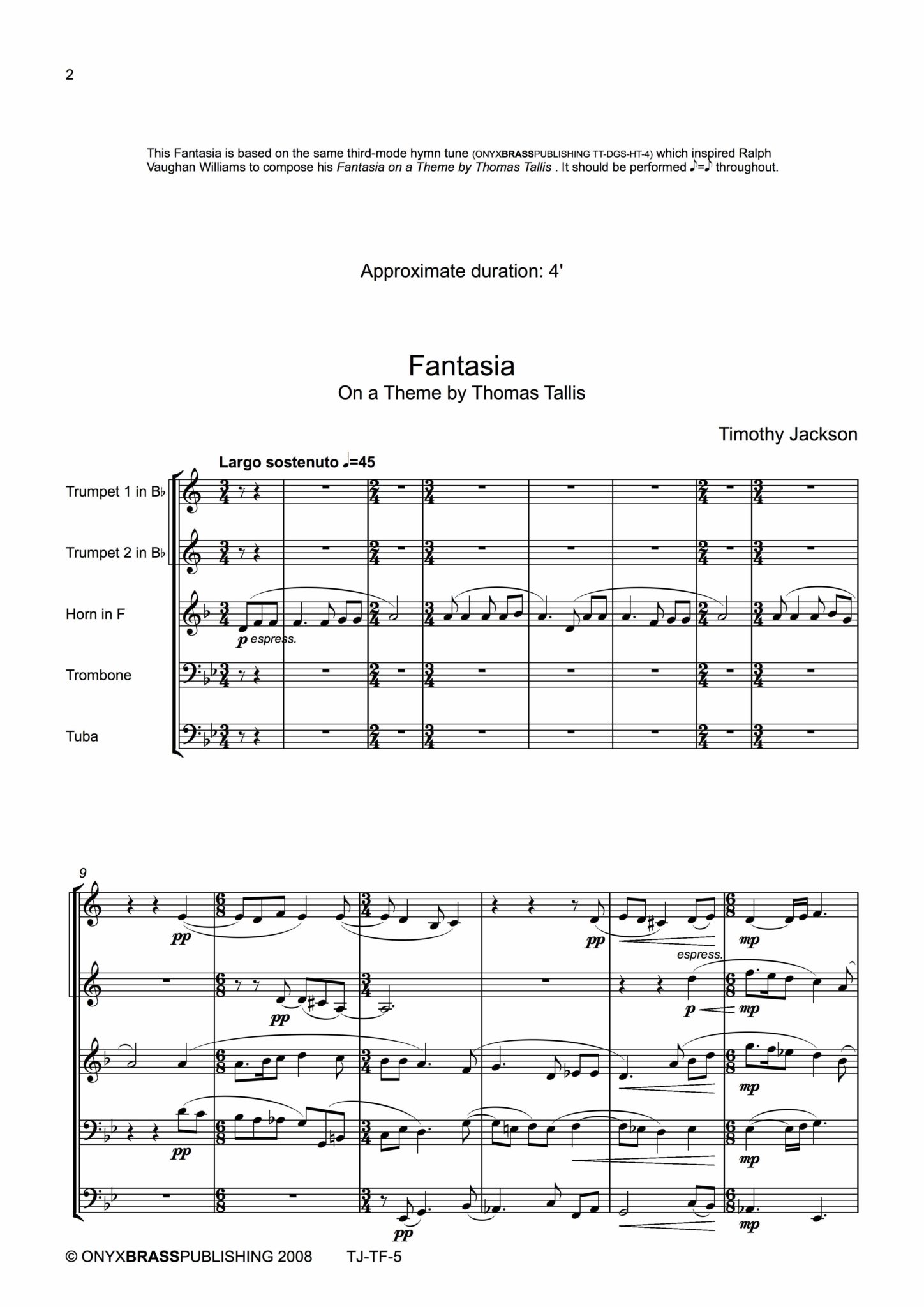 Fantasia on a Theme by Thomas Tallis by Tim Jackson HARD COPY – ONYX ...