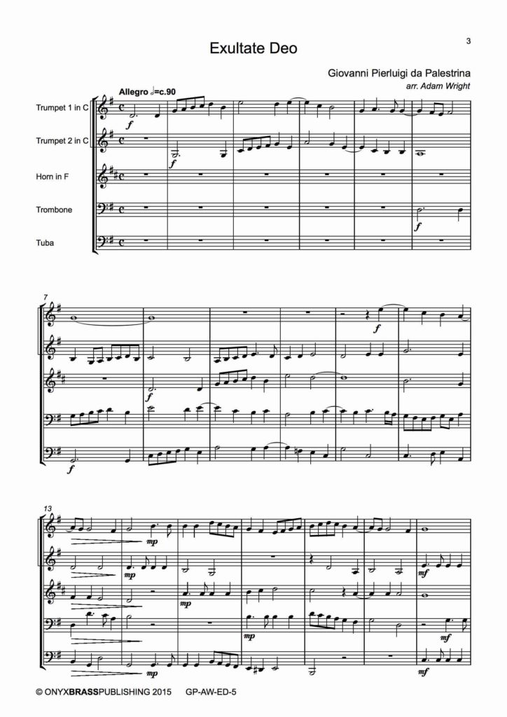 Exultate Deo by Palestrina Arr. Adam Wright DOWNLOAD – ONYX BRASS ...